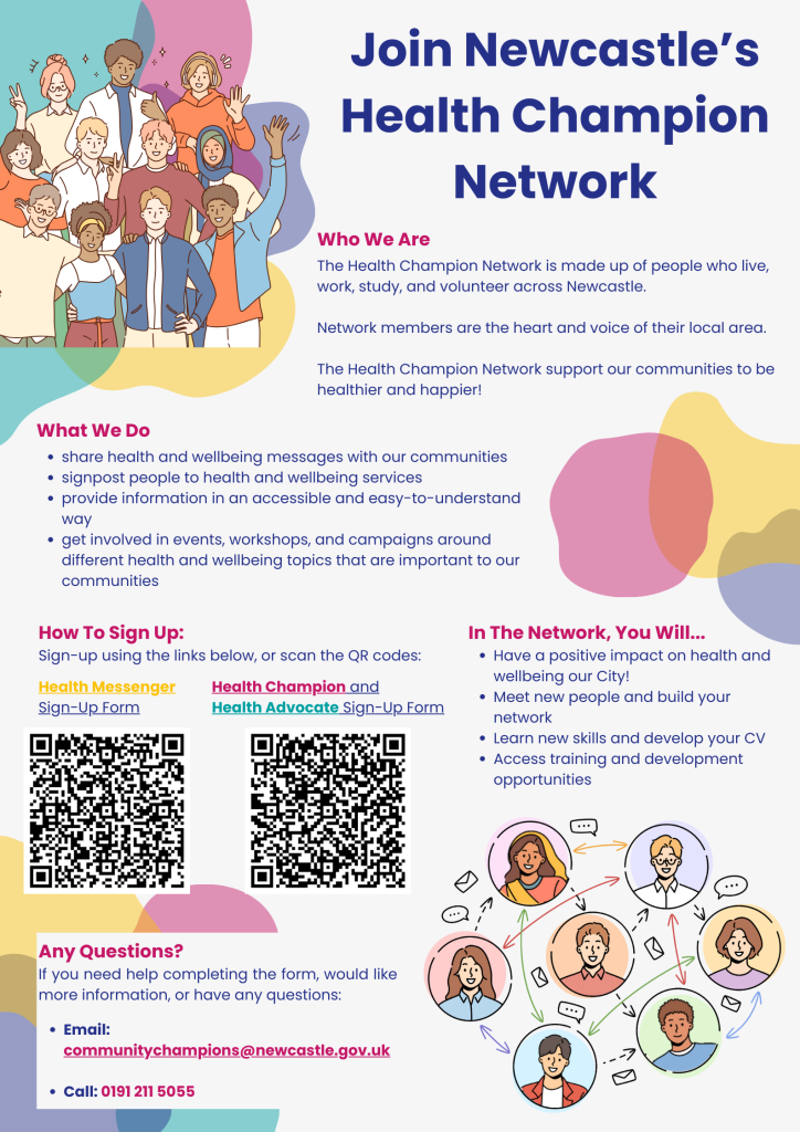 Join Newcastle’s Health Champion Network Poster English - Information Now